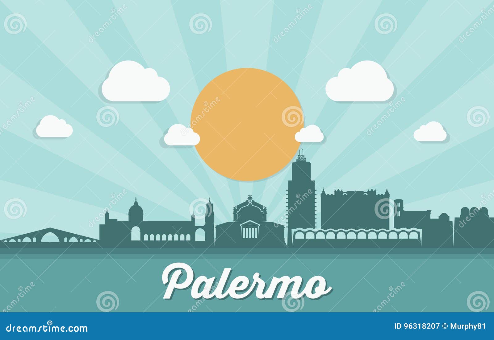 Palermo Skyline And Landmarks Silhouette. Cartoon Vector ...