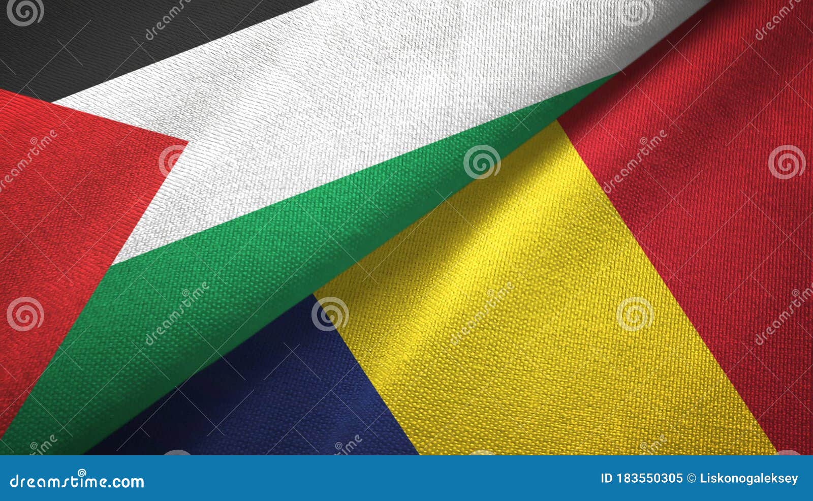 Palestine and Chad Two Flags Textile Cloth, Fabric Texture Stock Image ...