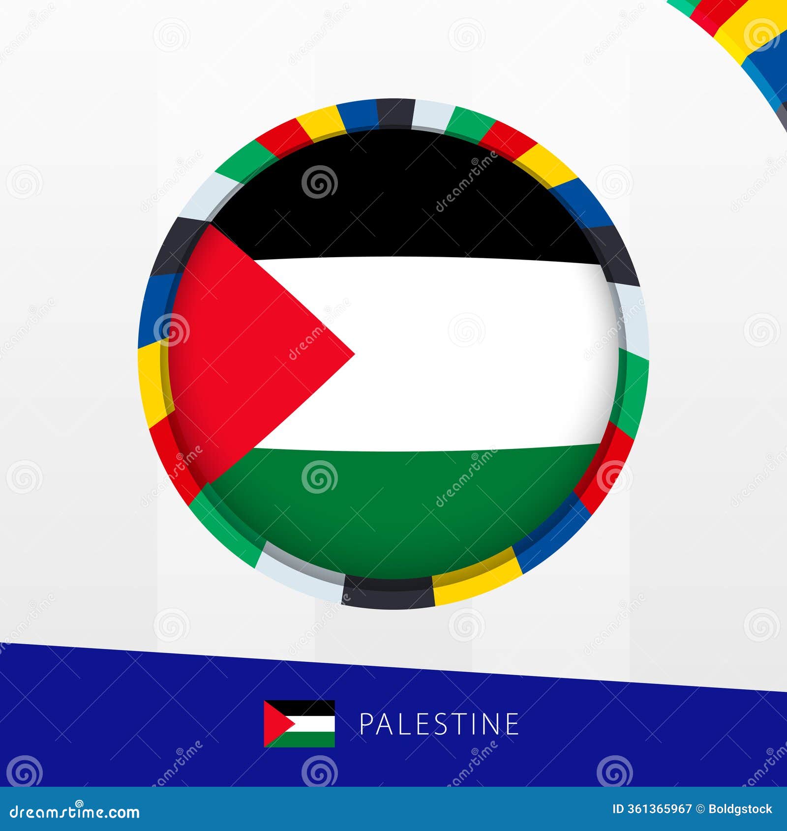 Palestine Flag with Colorful Circle Border Stock Vector - Illustration ...