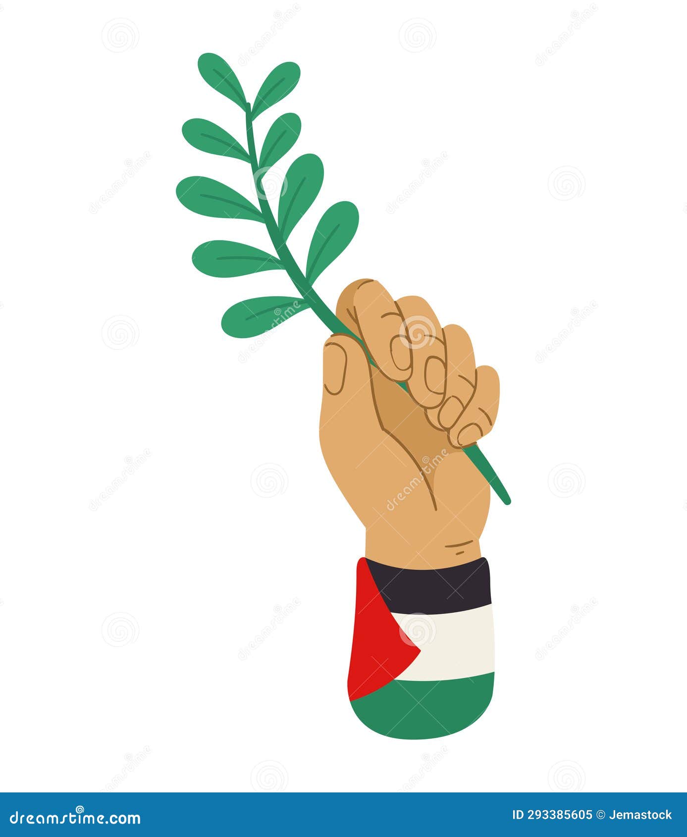 Palestine Flag and Olive Branch in Hand Stock Vector - Illustration of ...