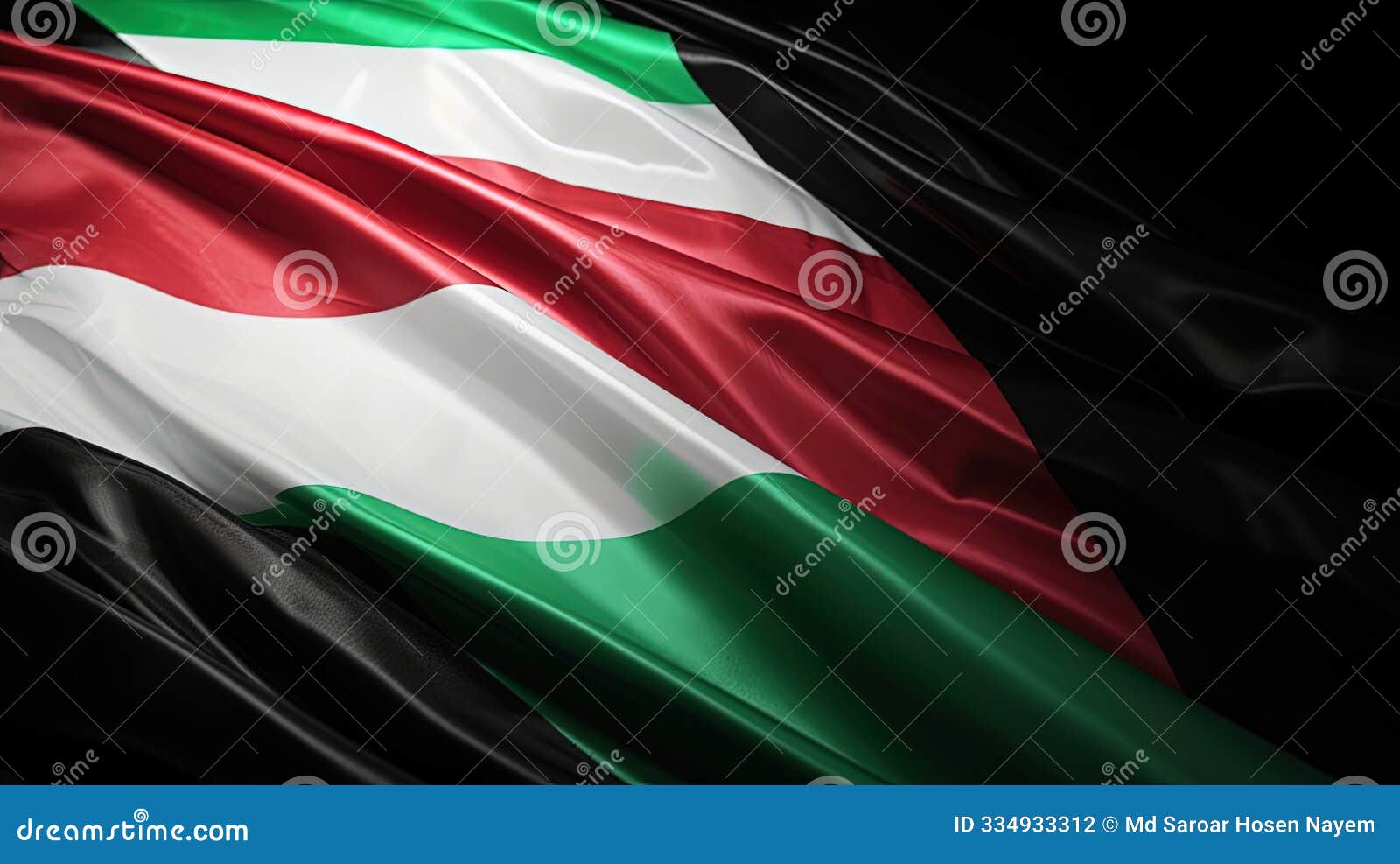 Palestine Flag Wave in Silk Cloth Wide View with Light Reflection Stock ...