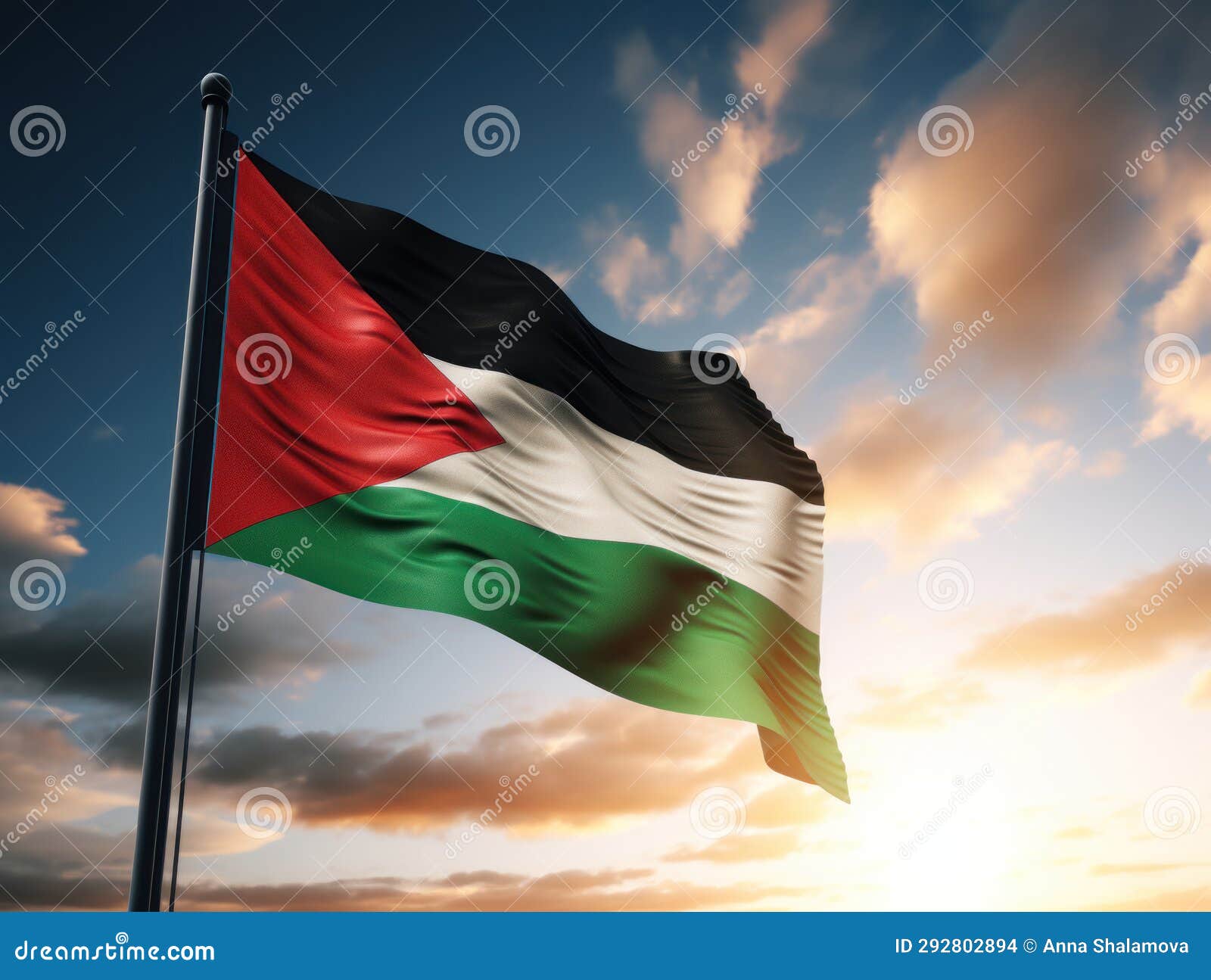 Palestine Flag Waving in the Wind at Cloudy Sky Stock Illustration ...