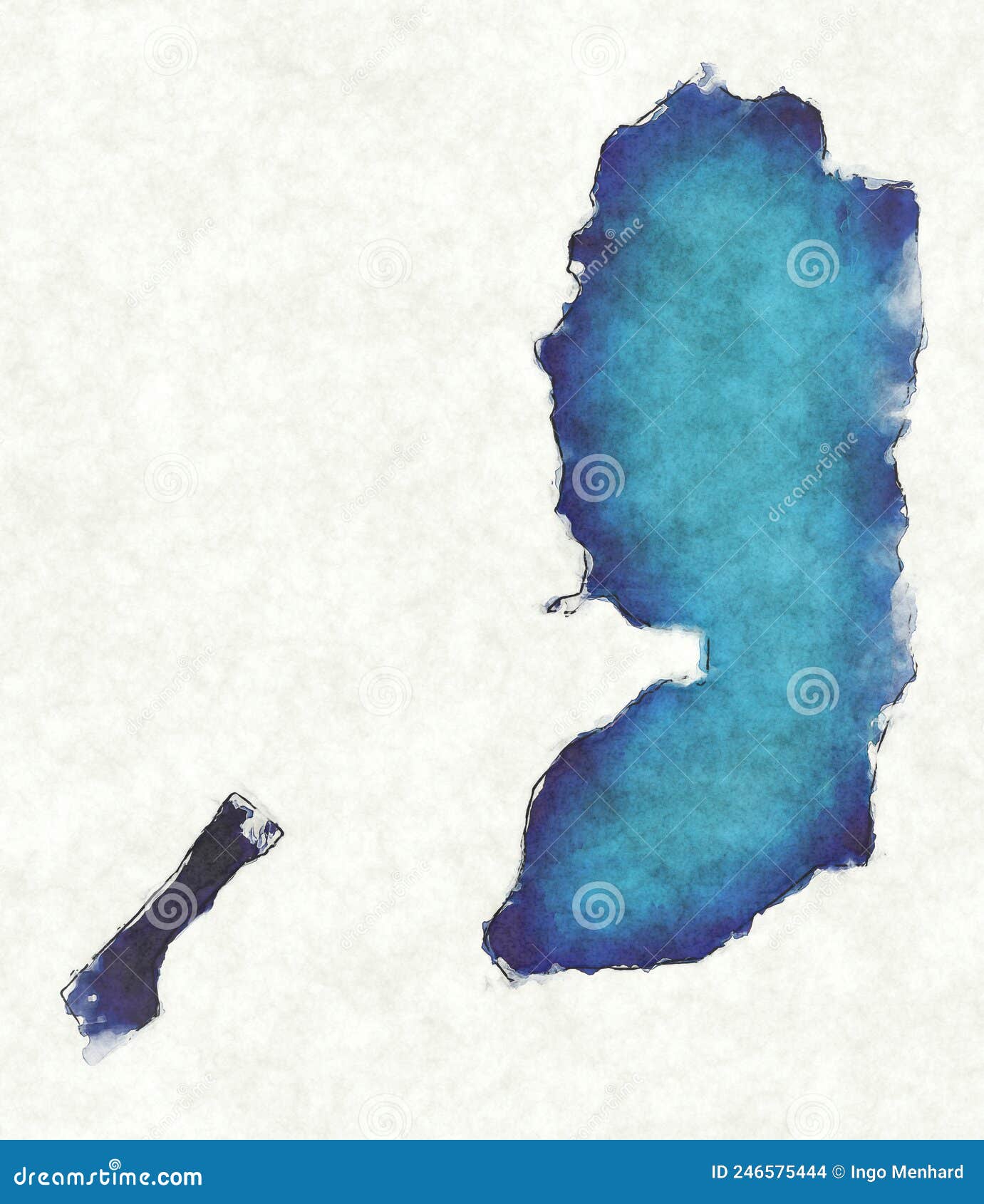 Palestine Map with Drawn Lines and Blue Watercolor Illustration Stock ...