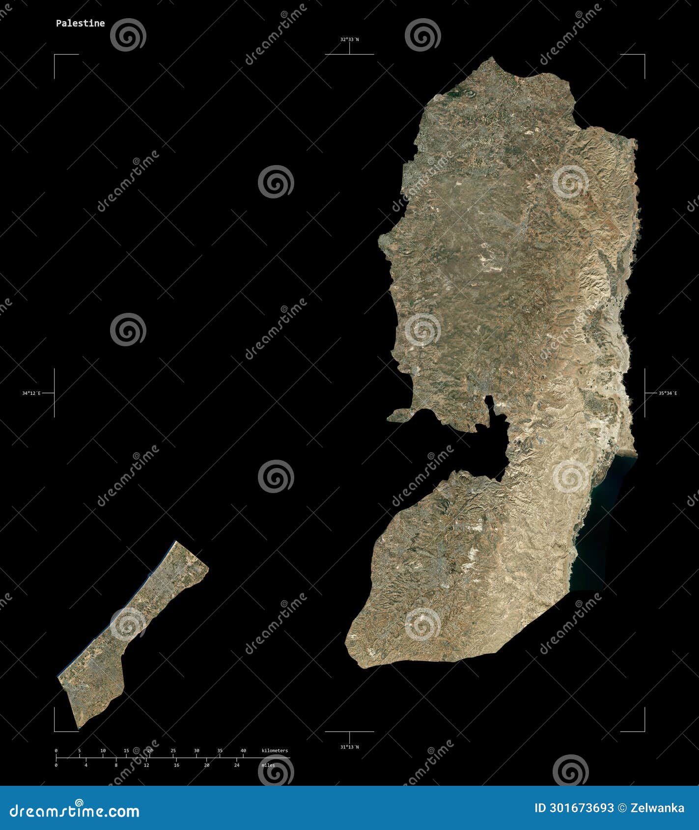 Palestine Shape on Black. Low-res Satellite Stock Illustration ...