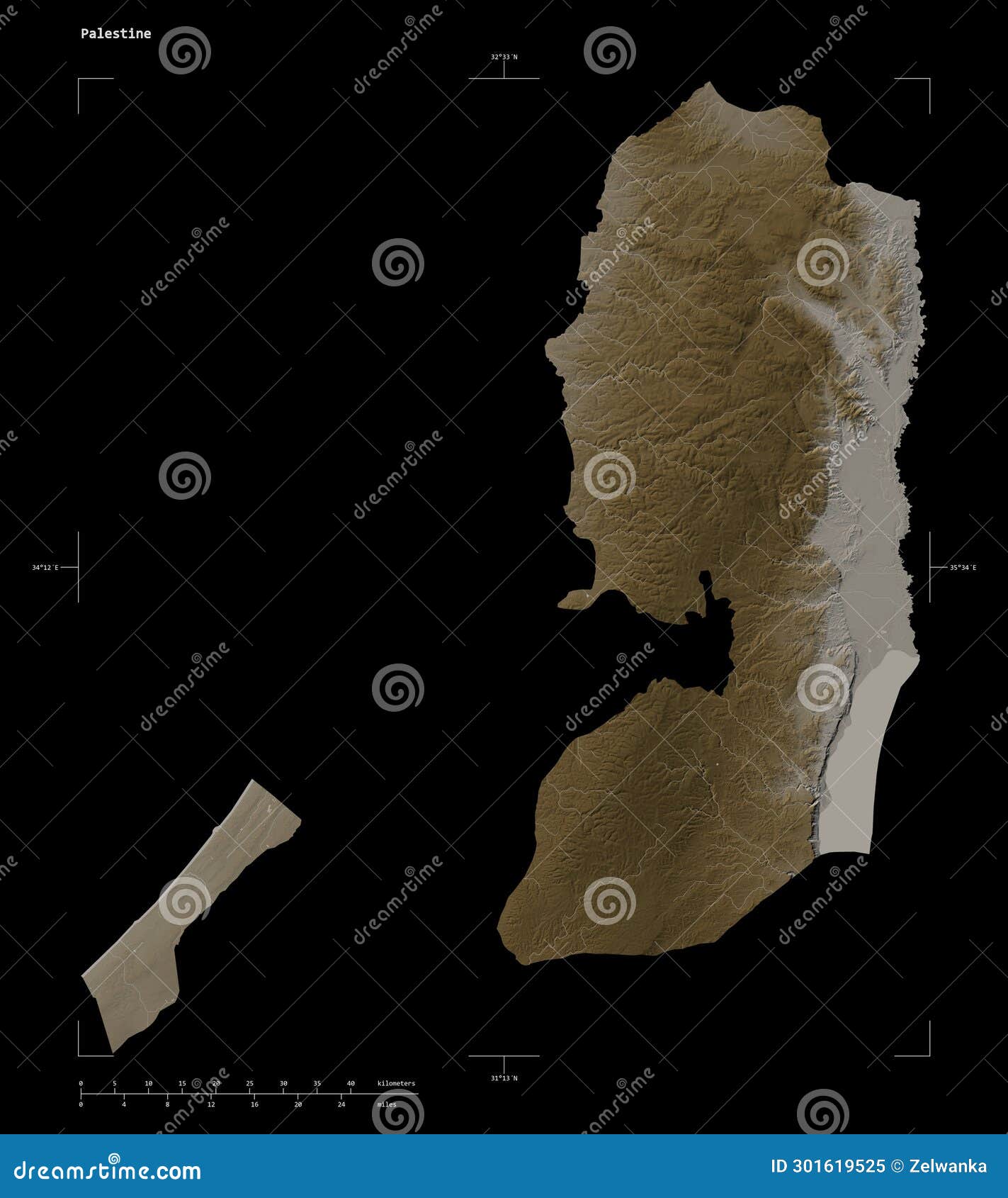 Palestine Shape on Black. Sepia Stock Illustration - Illustration of ...
