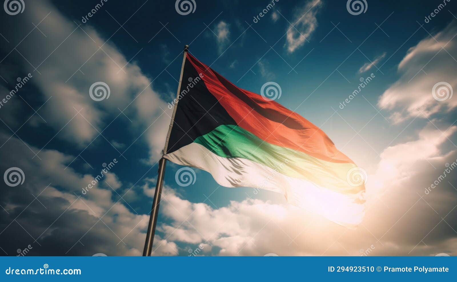 A Palestinian Flag on the Blue Sky Stock Photo - Image of glory ...
