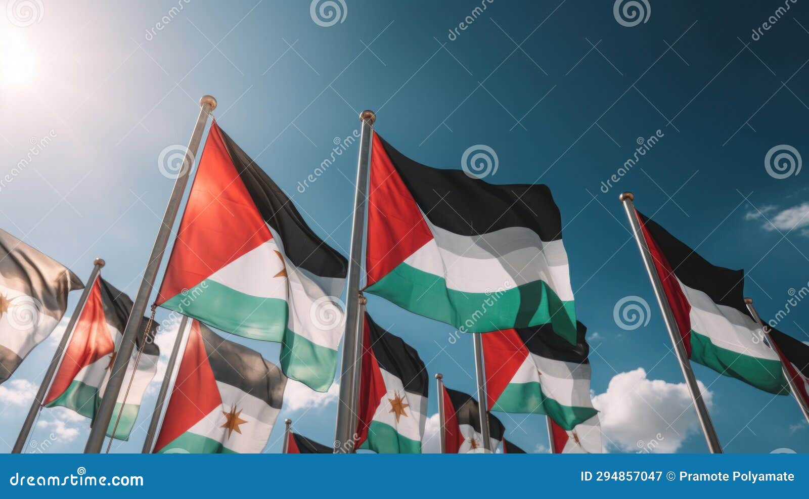 Palestinian Flags on the Blue Sky Stock Illustration - Illustration of ...