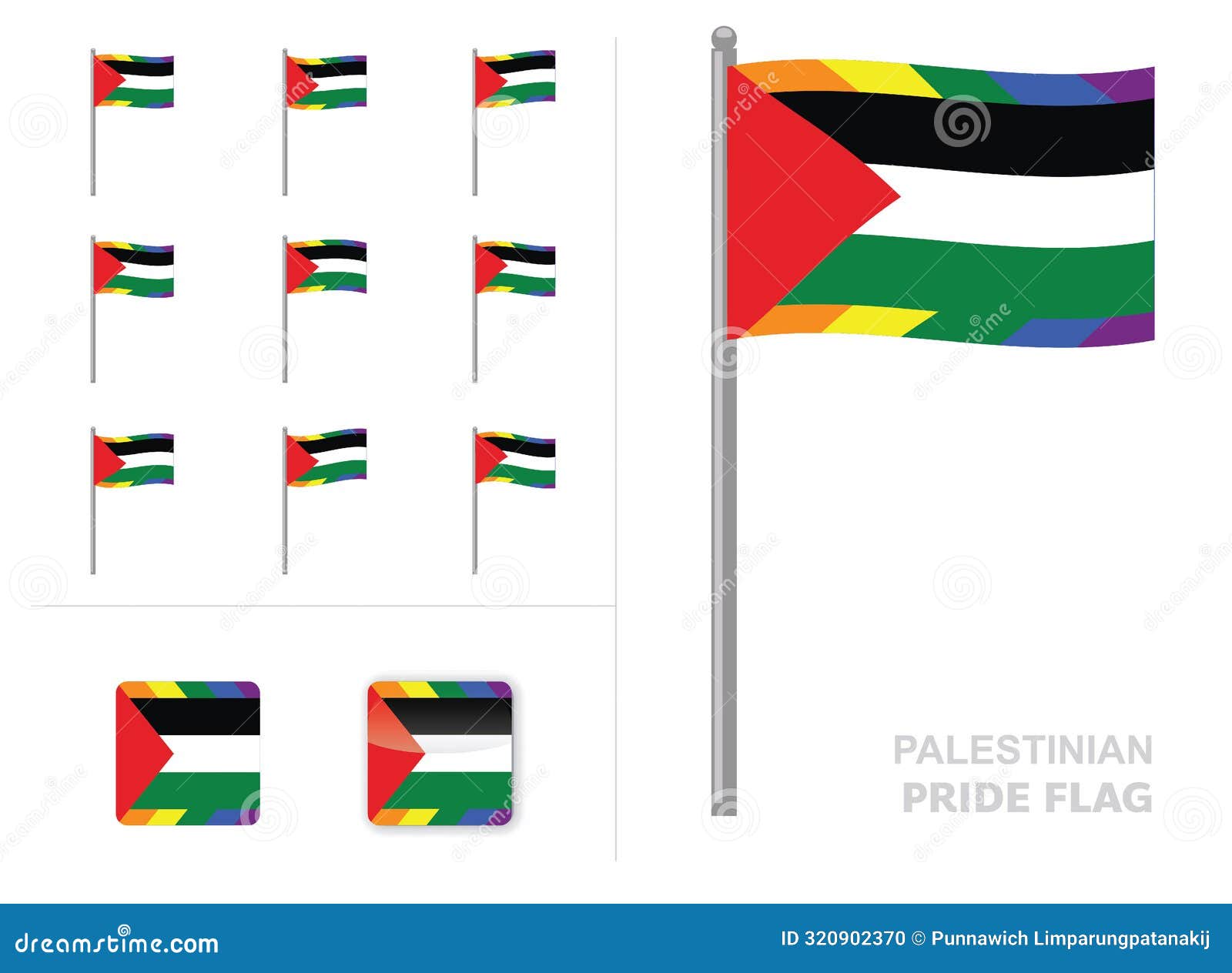 Palestinian Pride Flag Waving Animation App Icon Vector Stock Vector