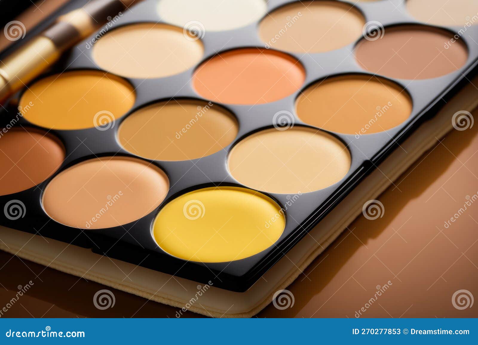 Palette of Makeup Colors and Brush on Table. Generative AI Stock ...