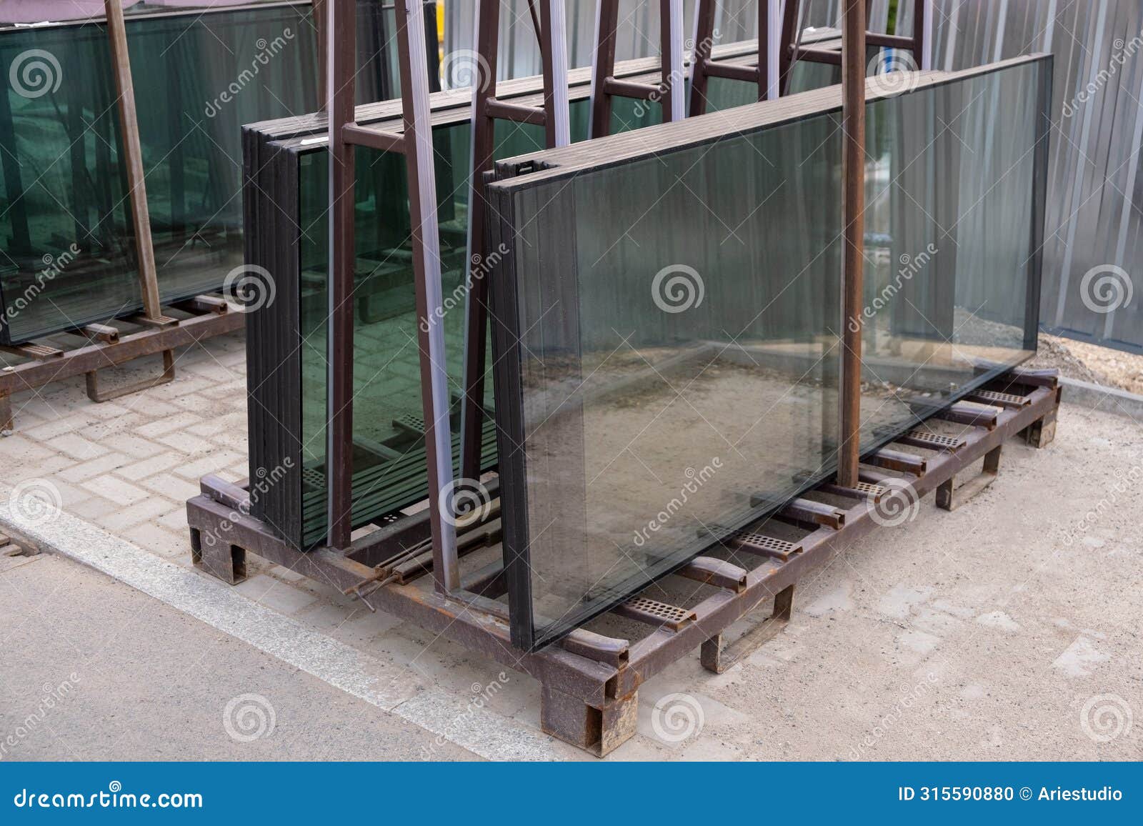 A Palette with New Prepared Glass Windows at the Construction Site ...