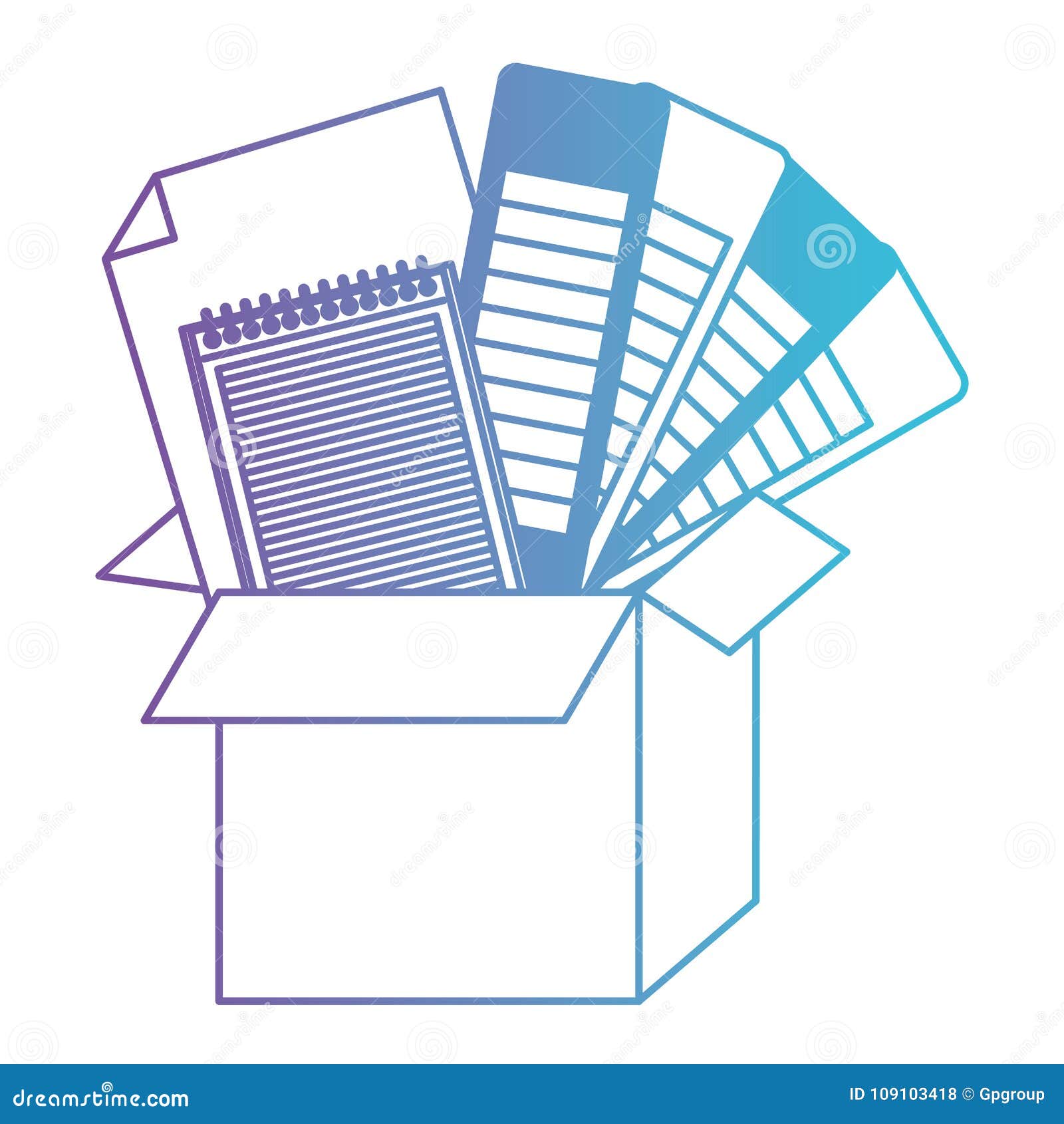 Cardboard Box and Color Palette Guide and Notebook and Sheet Blank in ...