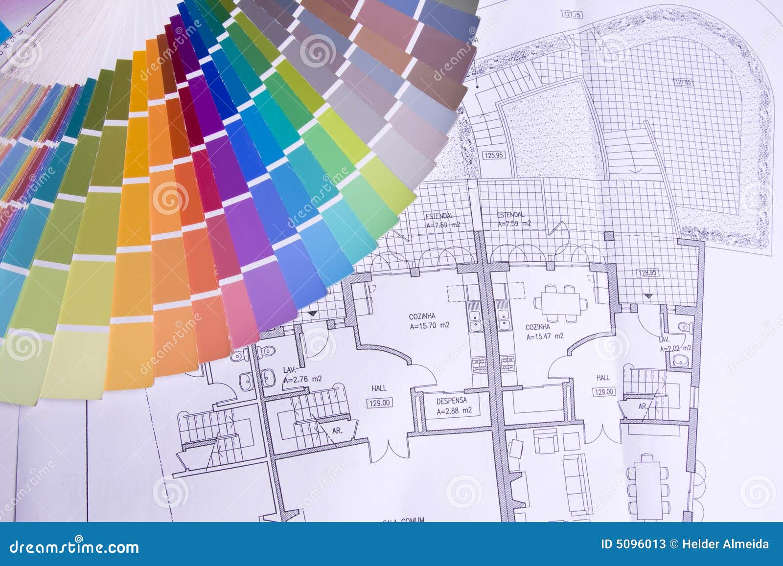 Palette Over a Blueprint Plan Stock Image - Image of palette, design ...