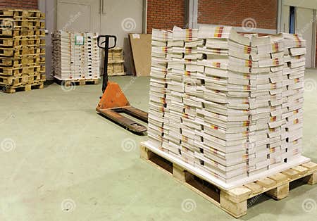 Palette with printed paper stock image. Image of industry - 8642995