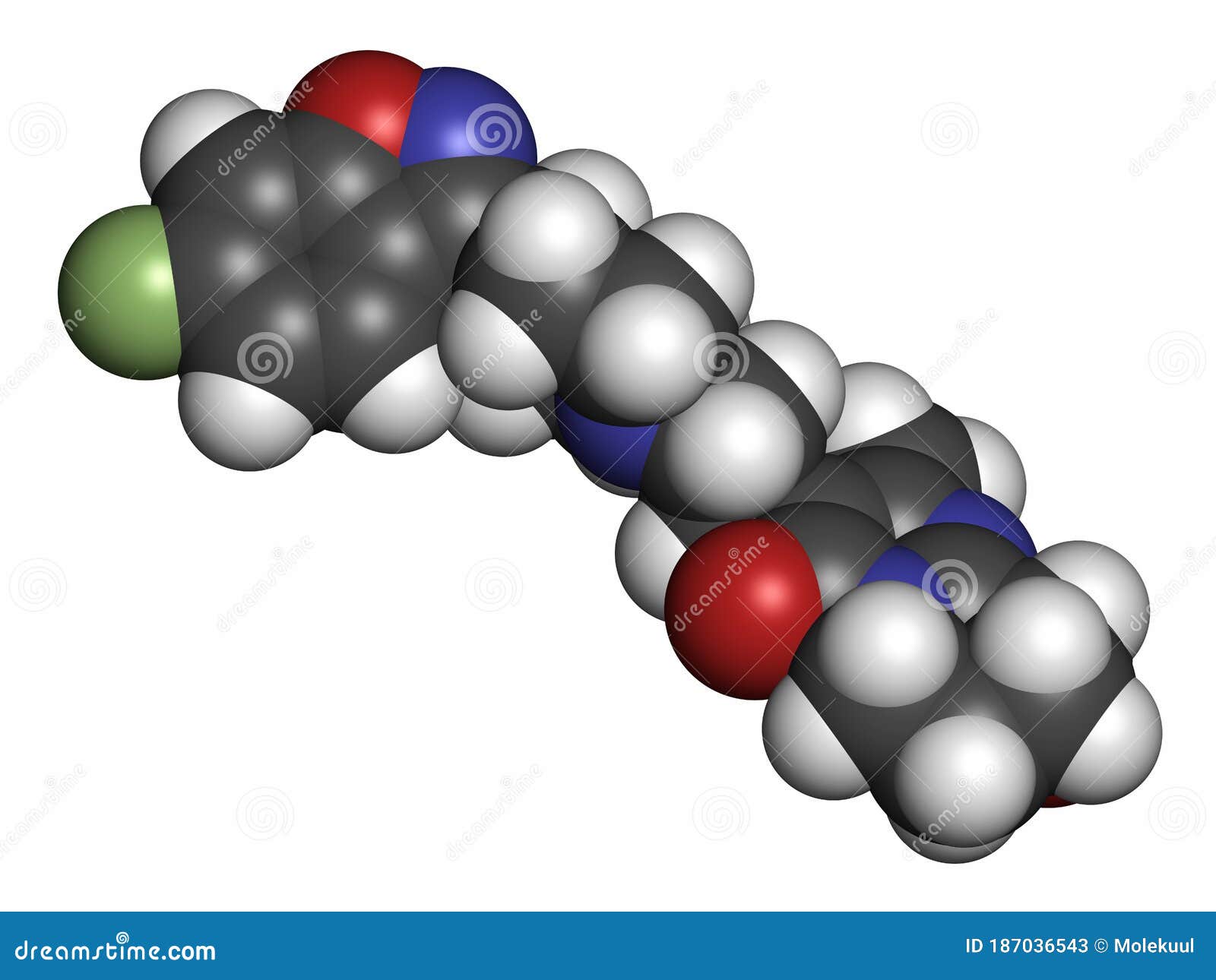 Paliperidone (9-hydroxyrisperidone) Antipsychotic Drug Molecule. Atoms ...