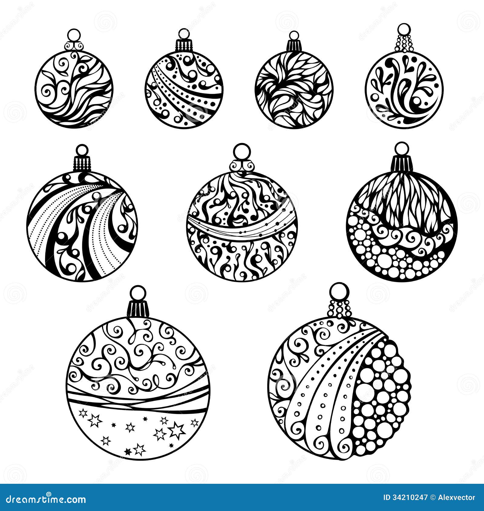 Palle Di Natale Isolate Su Fondo Bianco Illustrazione Vettoriale ...