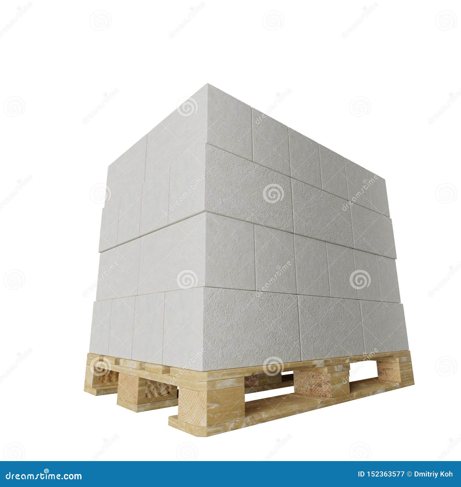 Pallet of Aerated Concrete Blocks on White Background Stock ...