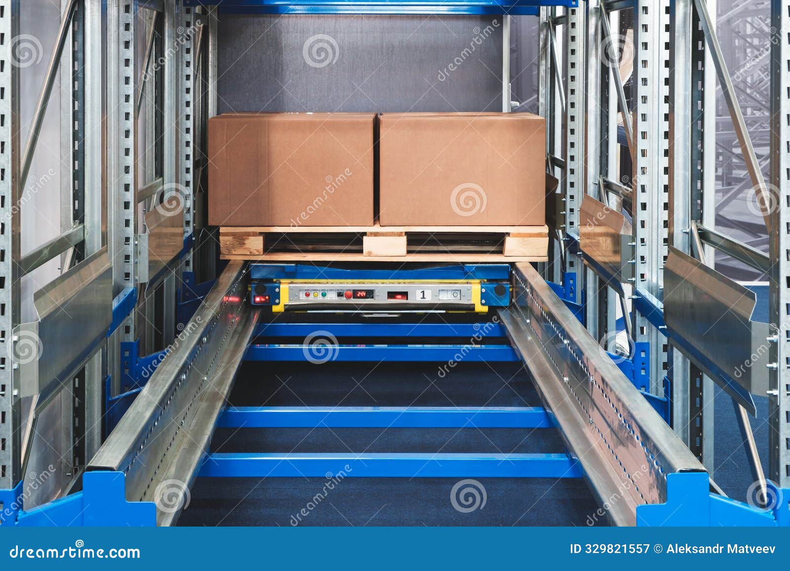 A Pallet of Boxes is Being Moved by a Conveyor Stock Image - Image of ...