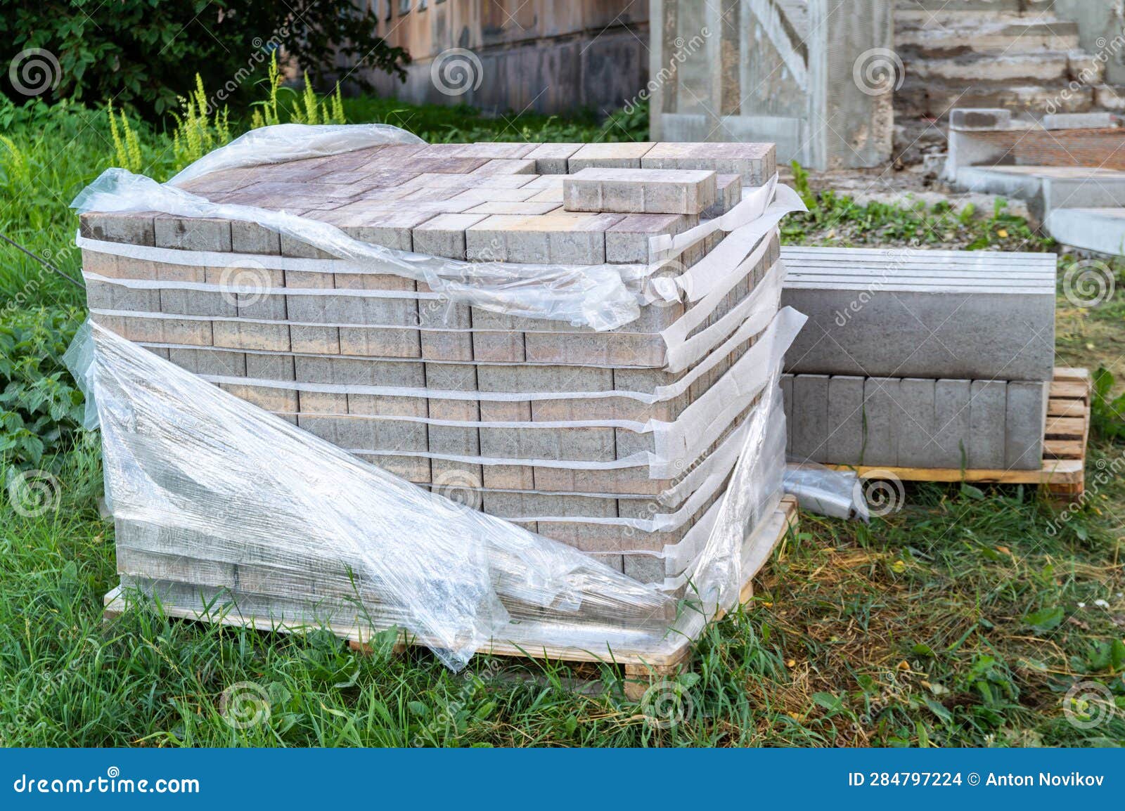 Pallet with Bricks for Paving the Path Stock Photo - Image of urban ...