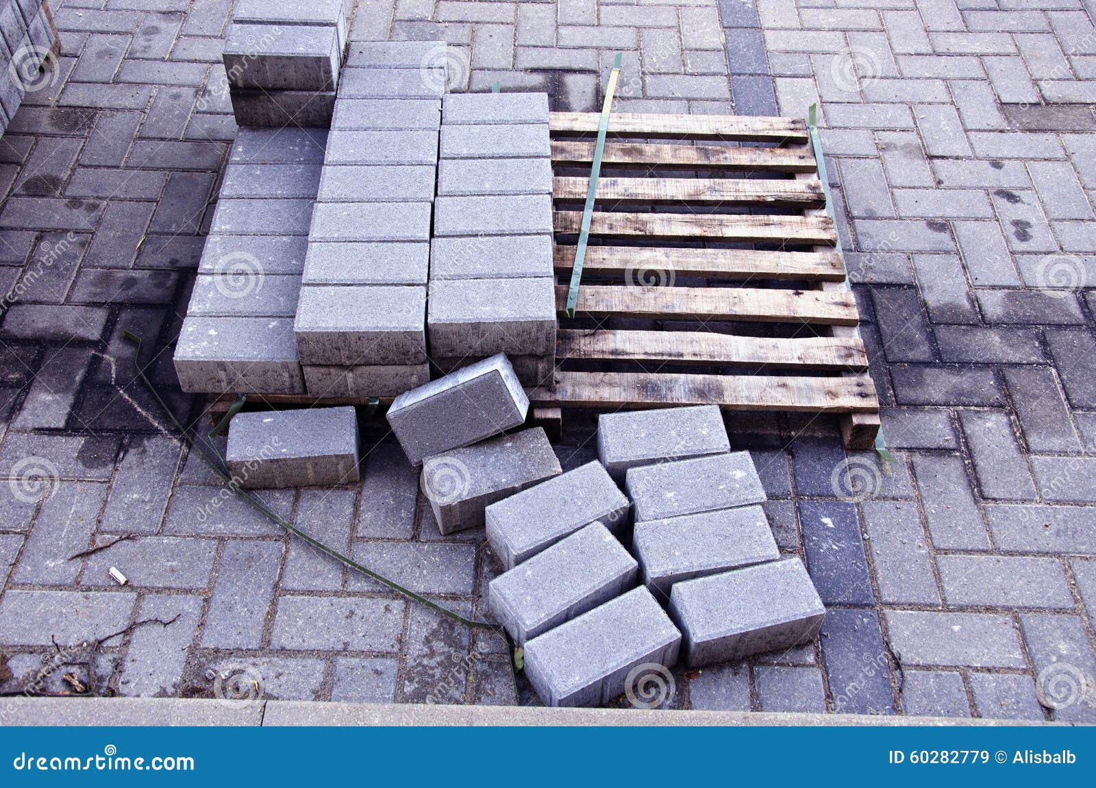 Pallet With Few Rows Of Concrete Grey Pavement Blocks Royalty-Free ...