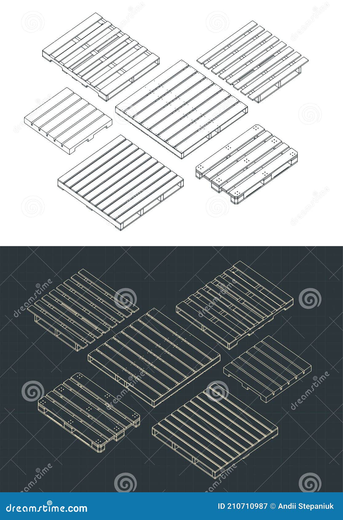 Pallet Isometric Drawings Set Cartoon Vector | CartoonDealer.com #210710987