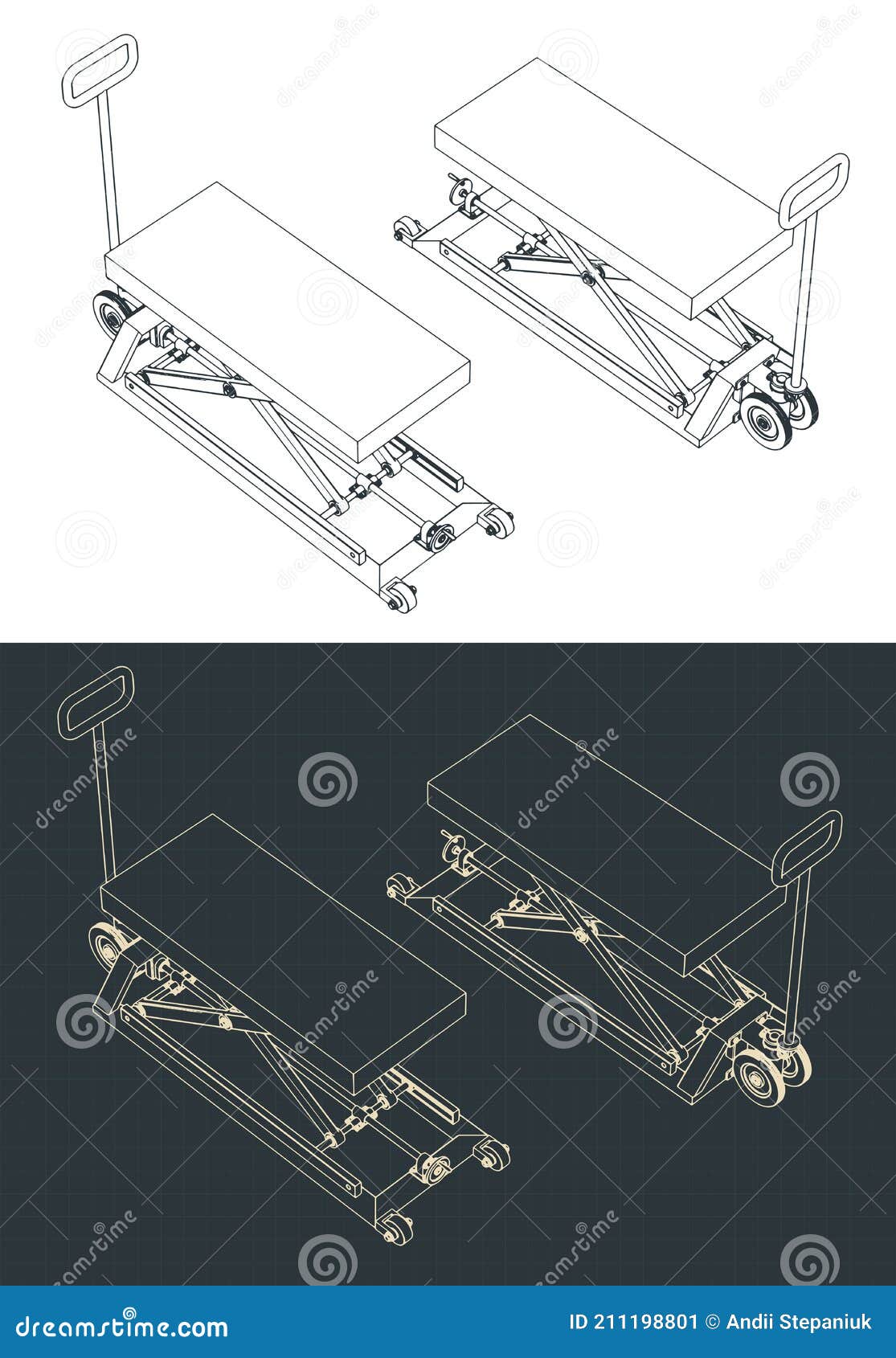 Pallet Jack with a Hydraulic Mechanism Isometric Drawings Stock Vector ...