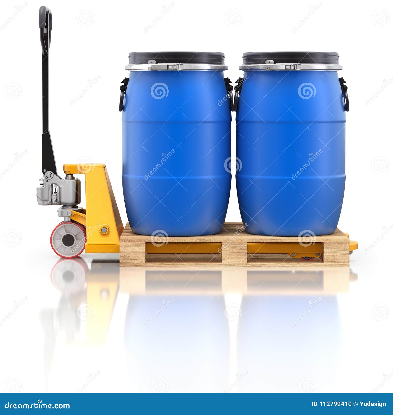 Pallet Jack with Plastic Barrels Stock Illustration - Illustration of ...