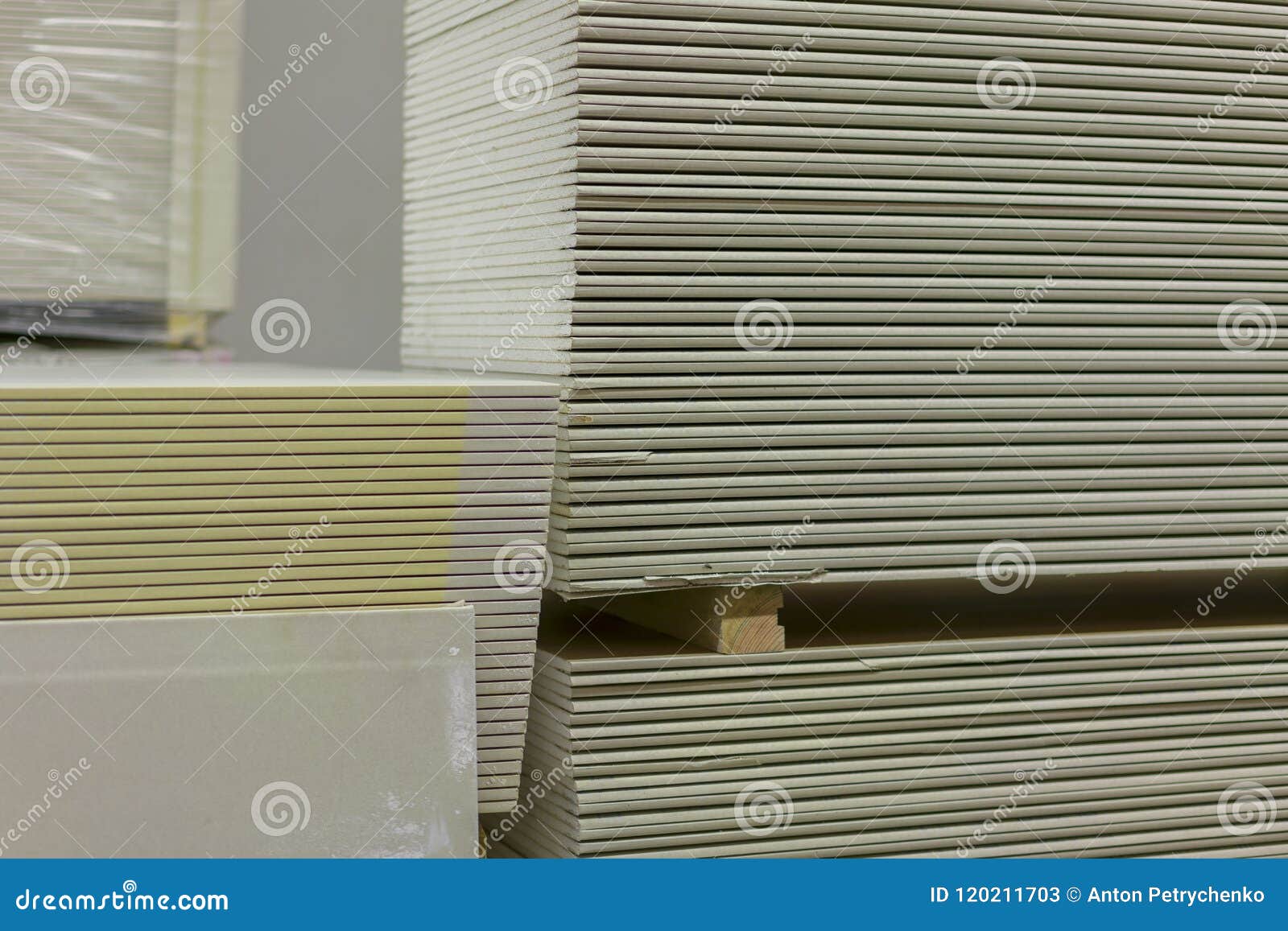 Pallet with Plasterboard in the Building Store. Warehouse with ...