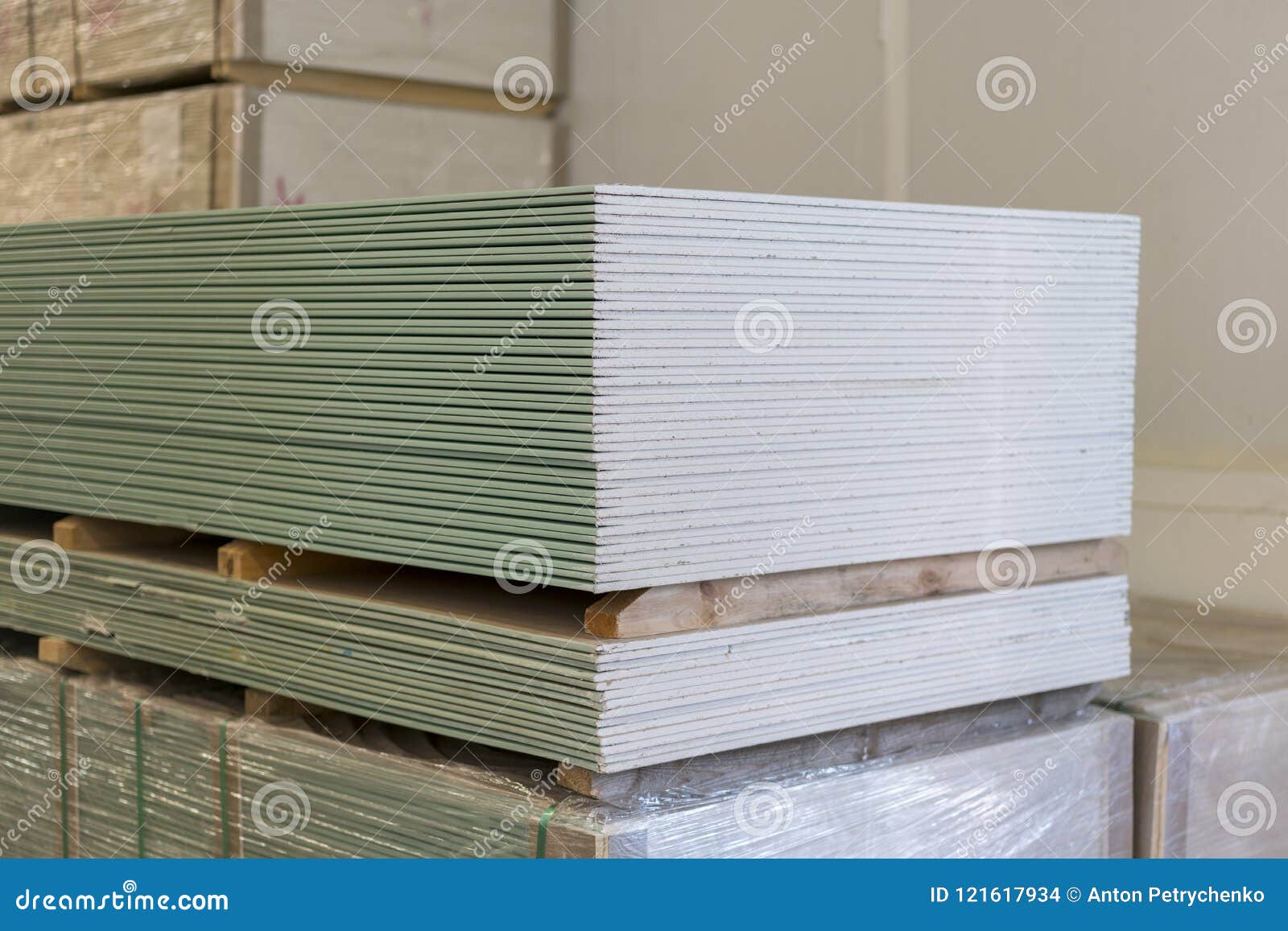 Pallet with Plasterboard in the Building Store. Warehouse with ...