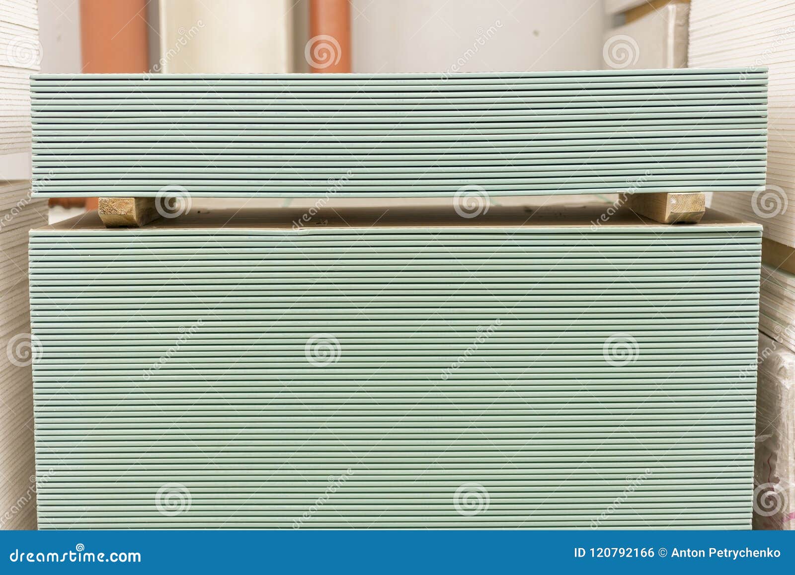 Pallet with Plasterboard in the Building Store. Warehouse with ...