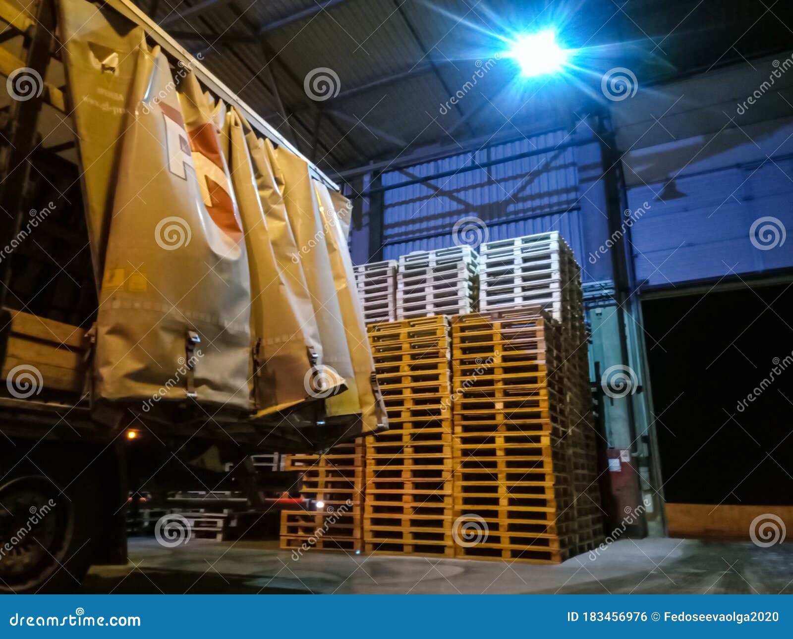 Pallet Racks Inside a Cement Plant. Loading Shop of Cement Plant Stock ...
