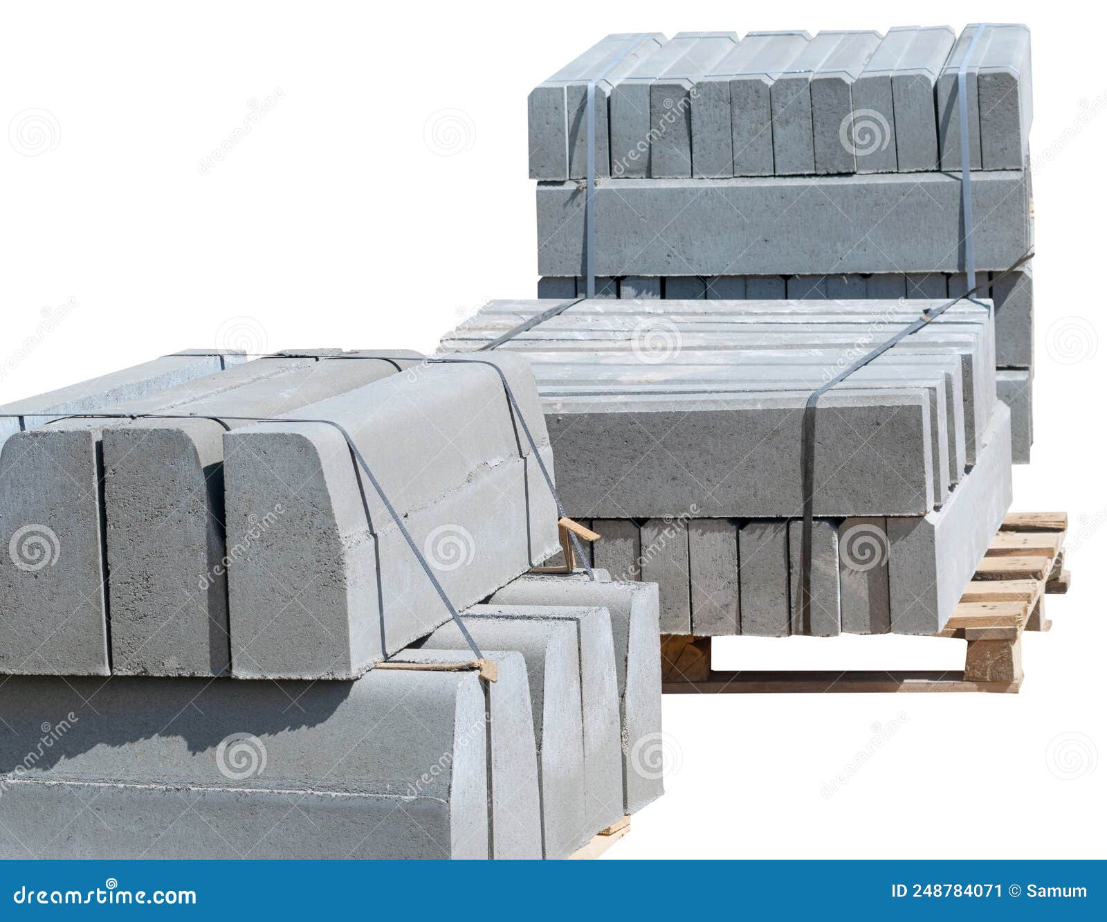 The Pallet with a Stack of Concrete Curbstone on White Stock Image ...