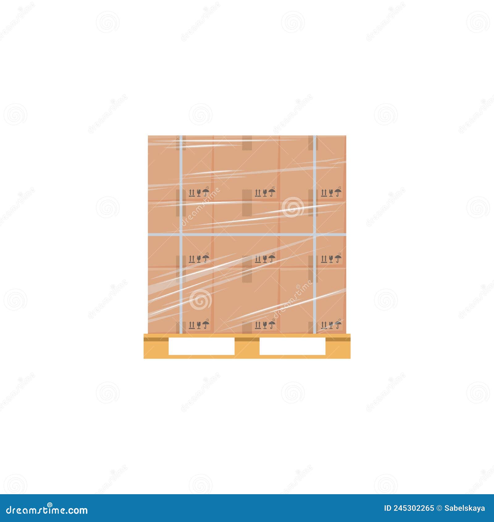 Pallet Tray with Parcels Wrapped in Stretch Film, Flat Vector Isolated ...