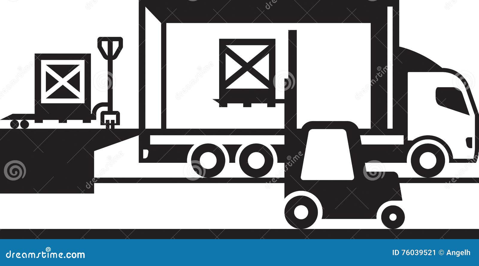 Forklift Loading Pallet Boxes Into Truck. Cartoon Vector ...