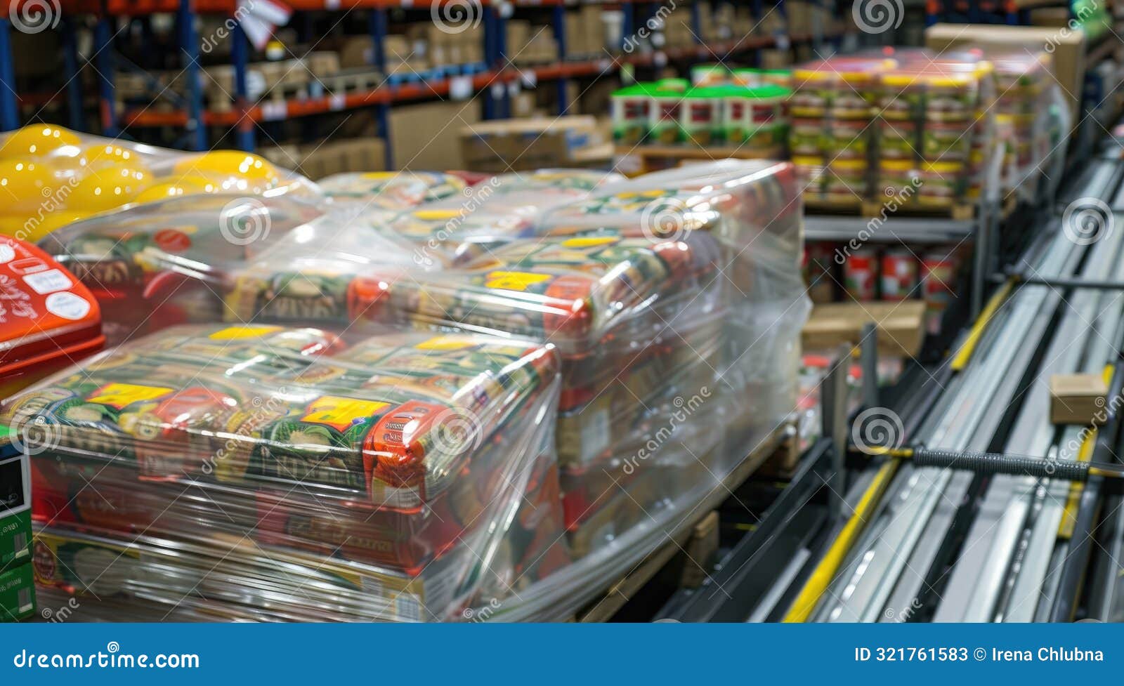 Pallet of Wrapped Food Products in Warehouse Stock Illustration ...
