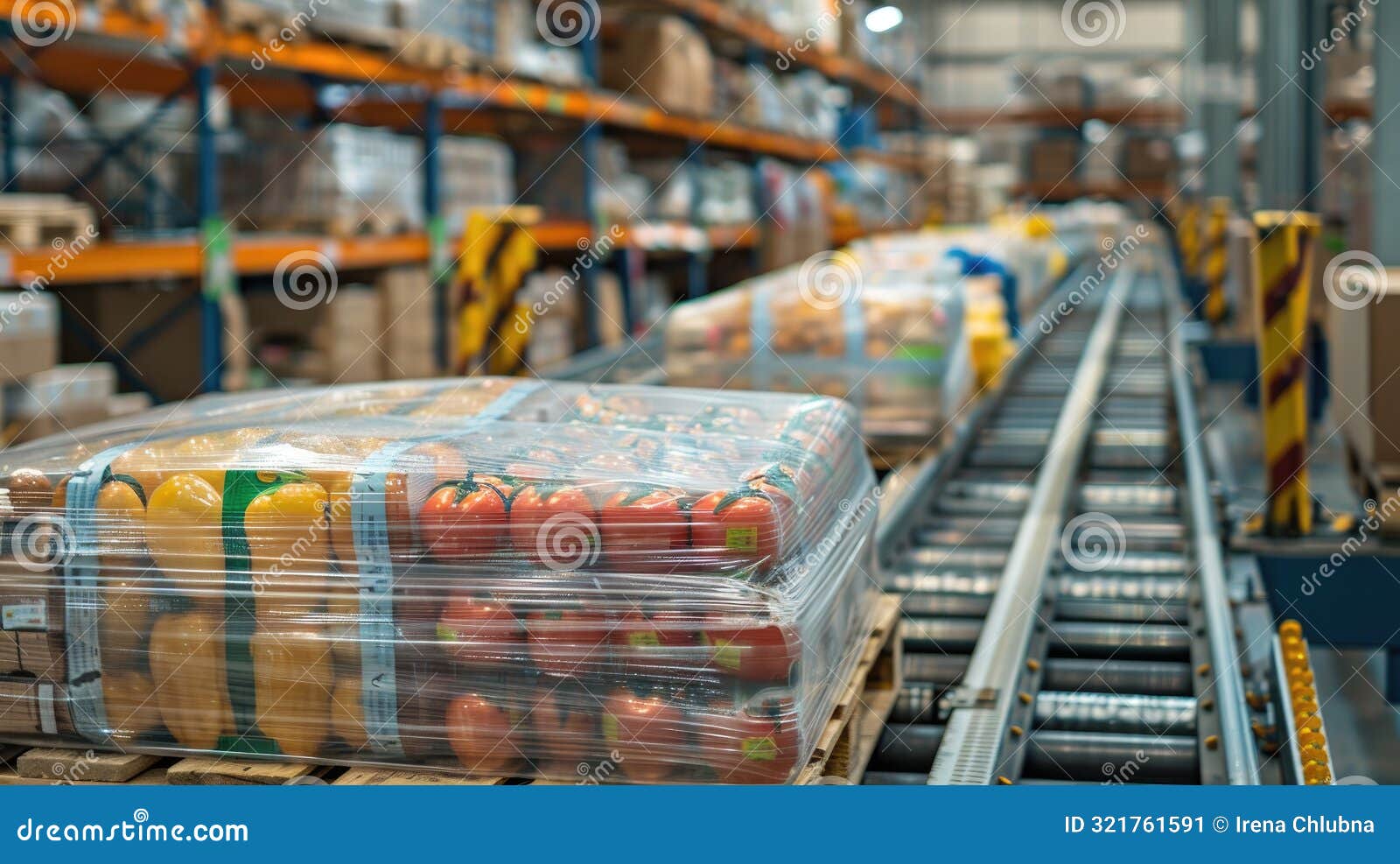 Pallet of Wrapped Food Products in Warehouse Stock Illustration ...
