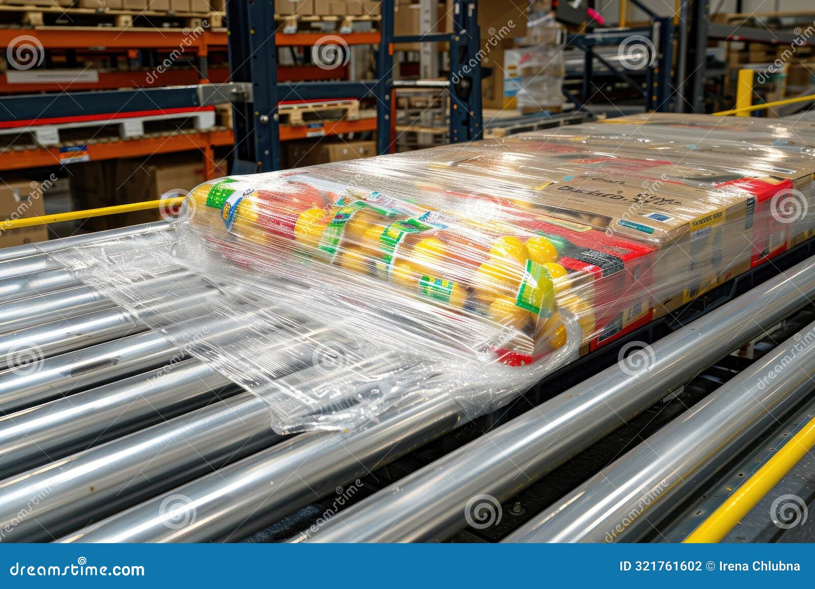 Pallet of Wrapped Food Products in Warehouse Stock Illustration ...
