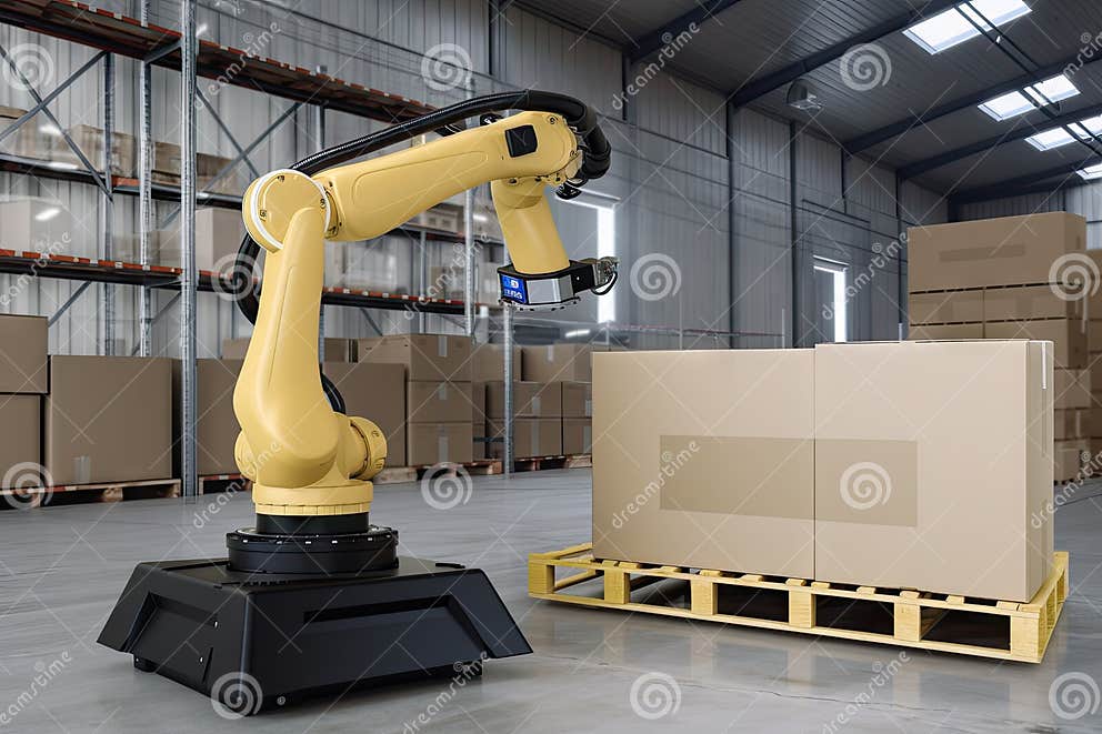 Palletizer Robot with Pallet of Boxes and Barcode Scanner, Ready To ...
