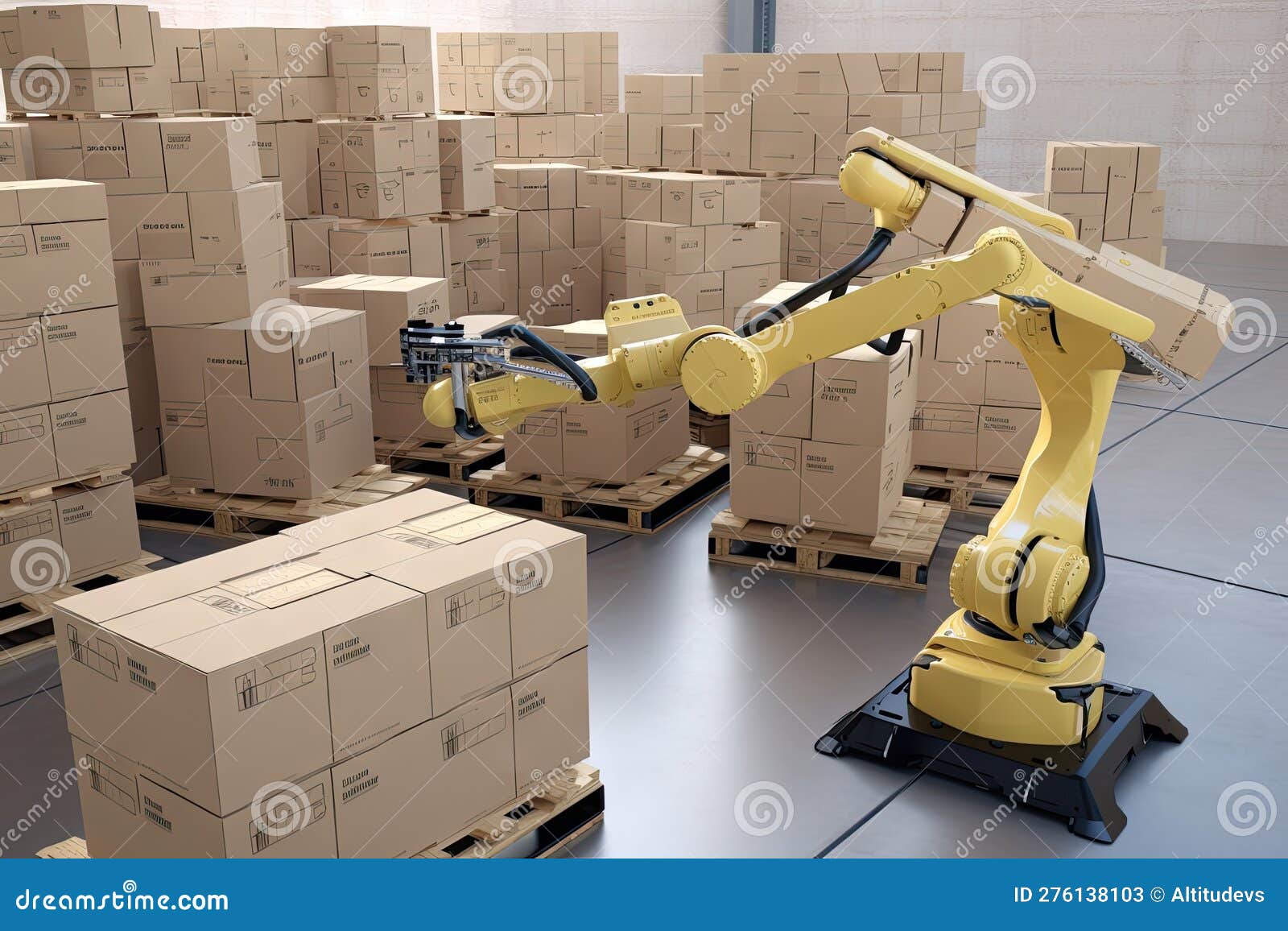 Palletizing Robot, with Pallets and Boxes Ready To Be Picked Up by ...