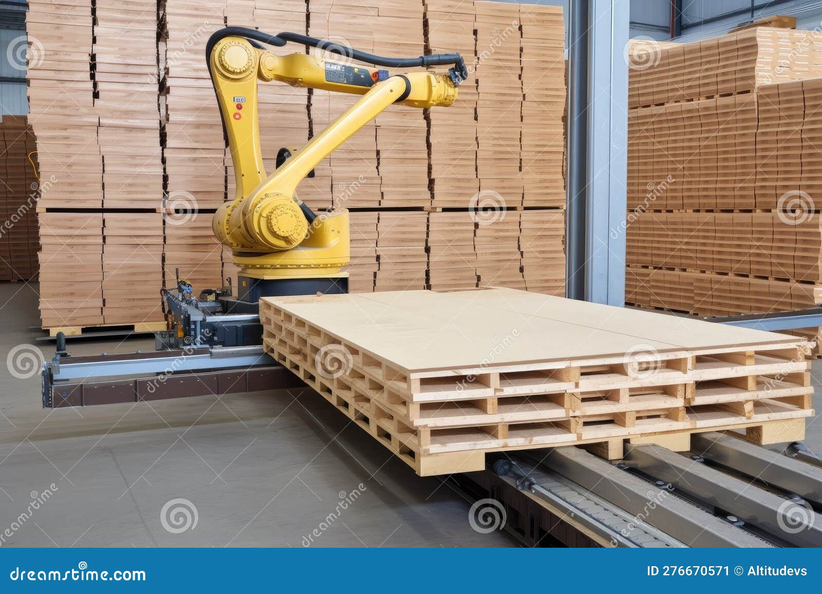 Palletizing Robot Picking Up and Placing Wooden Pallets with Ease Stock ...