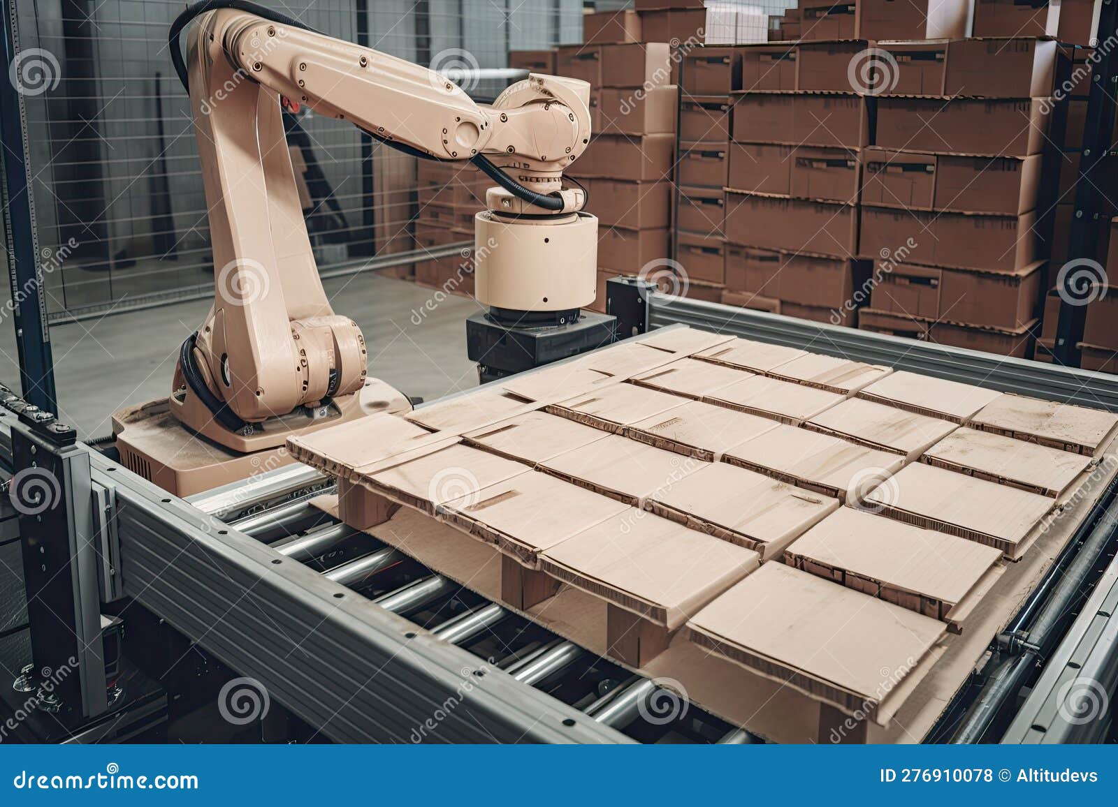 Palletizing Robot Placing Boxes on a Conveyor Belt Stock Photo - Image ...