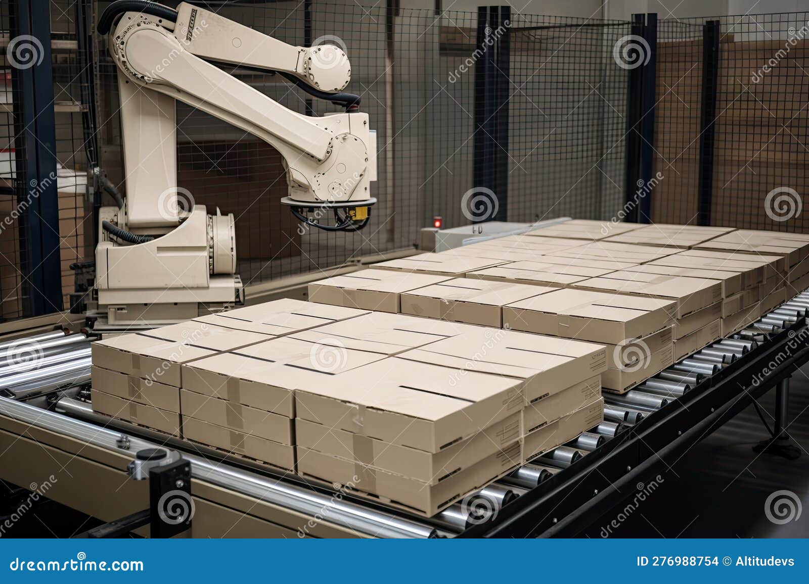 Palletizing Robot Placing Boxes on a Conveyor Belt Stock Illustration ...