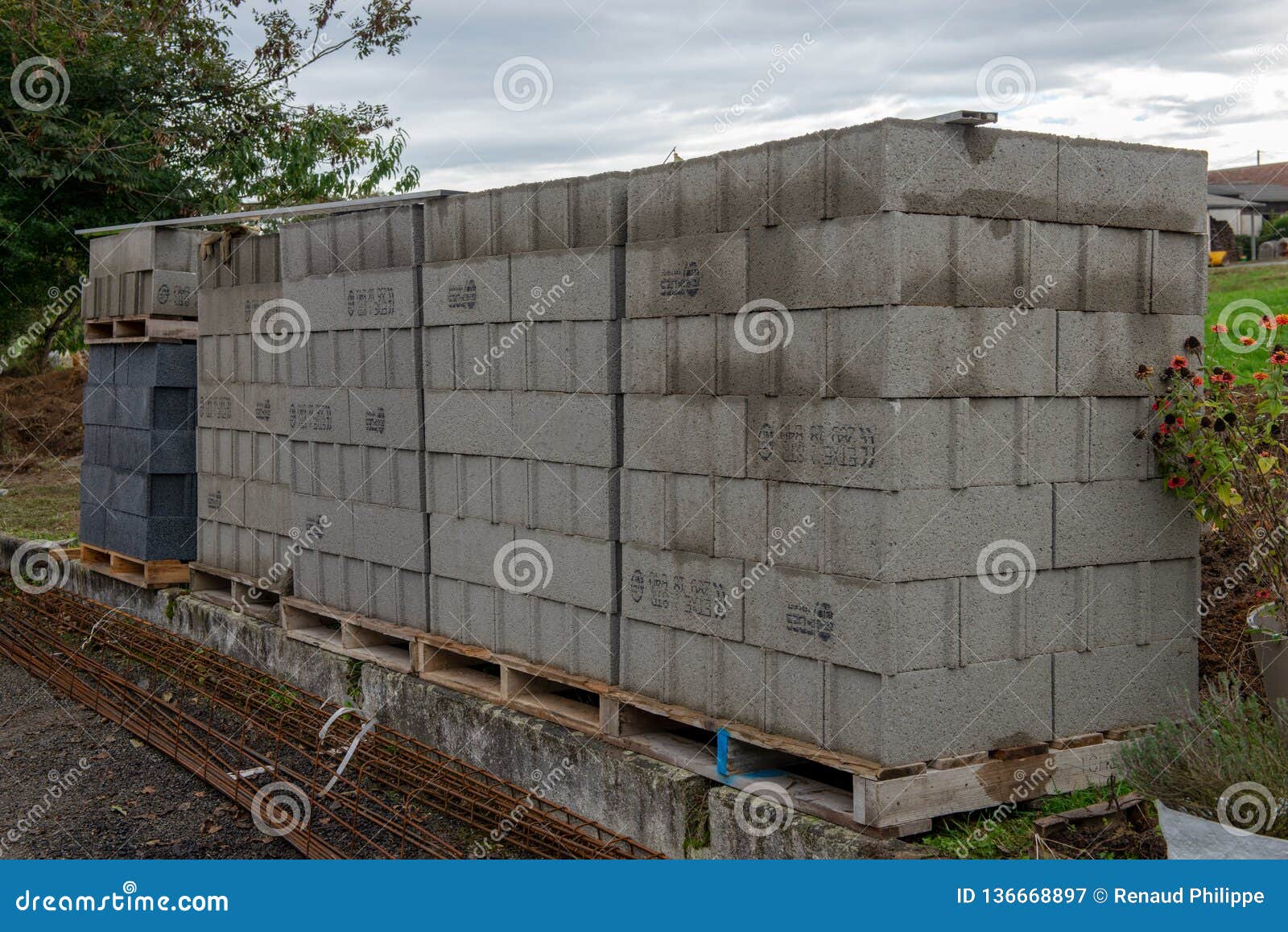 Pallets of Blocks for Construction of the Wall Stock Image - Image of ...