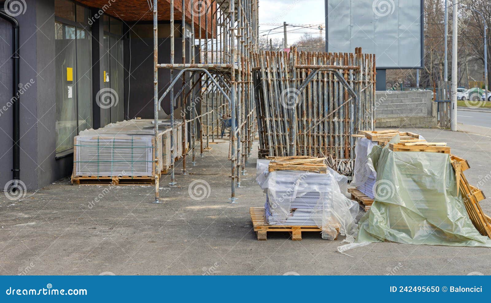 Pallets Material Construction Scaffolding Stock Photo - Image of ...