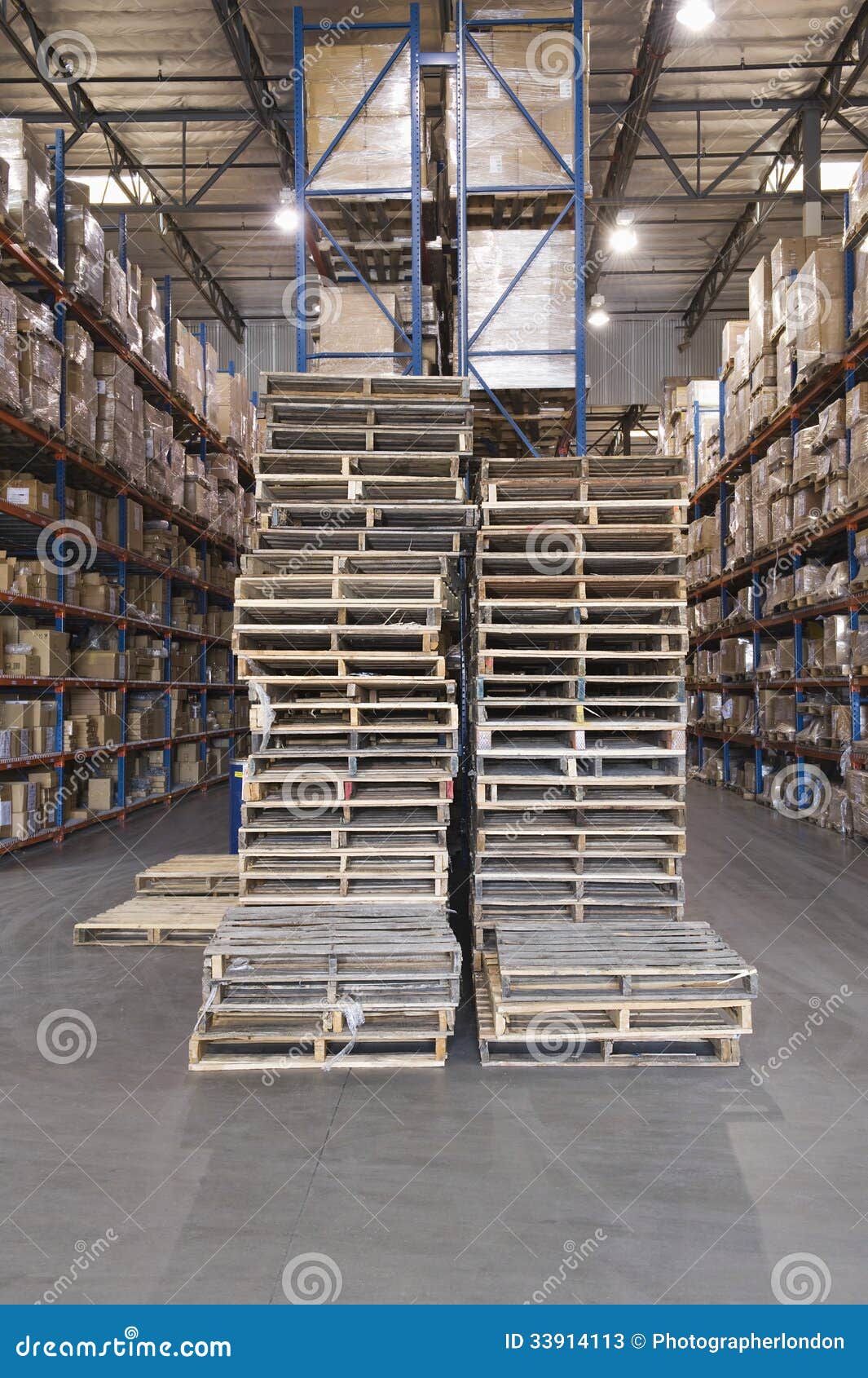 Pallets and Boxes Stacked in Warehouse Stock Image - Image of pallet ...