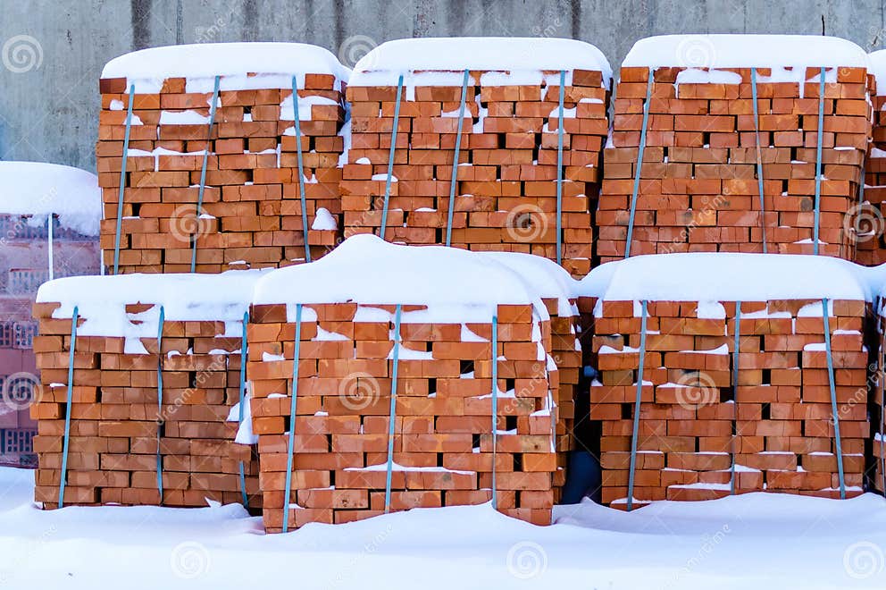 Pallets with Bricks in the Store. Racks of Brick Stock Photo - Image of ...