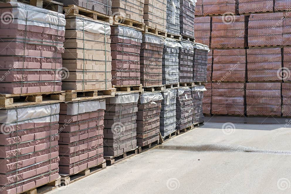 Pallets with Bricks in the Building Store. Racks with Brick. Masonry ...