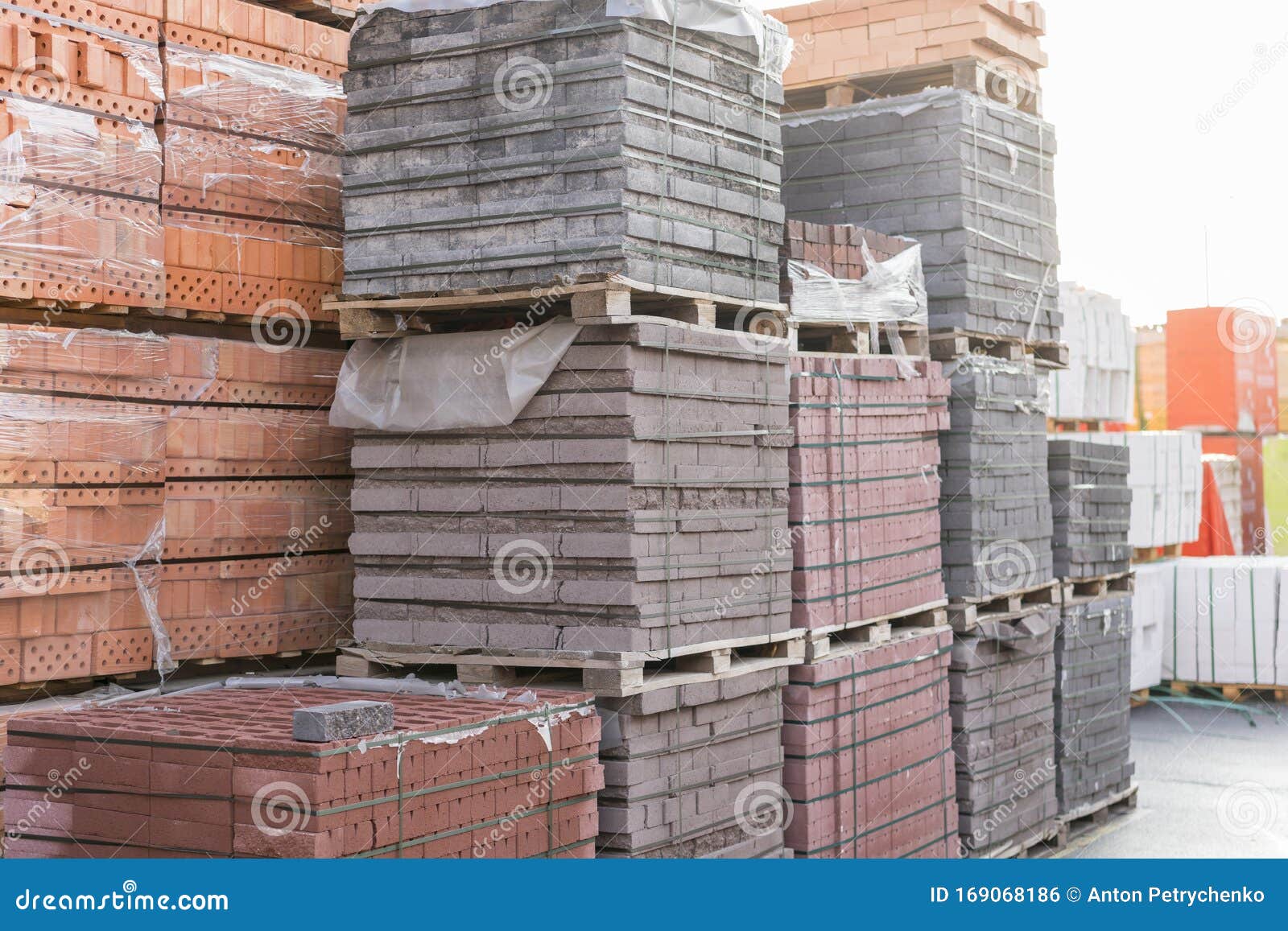 Pallets with Bricks in the Building Store. Racks with Brick. Masonry ...