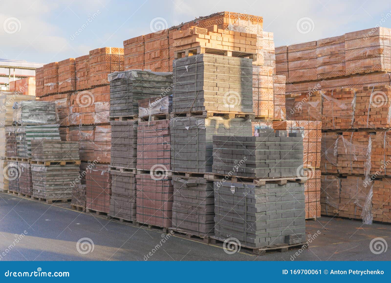 Pallets With Bricks In The Building Store Racks With Brick Masonry Stonework Stock Image