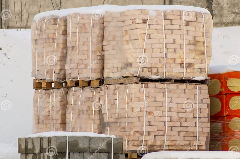 Pallets with Bricks in the Store. Racks of Brick. Stock Photo - Image ...