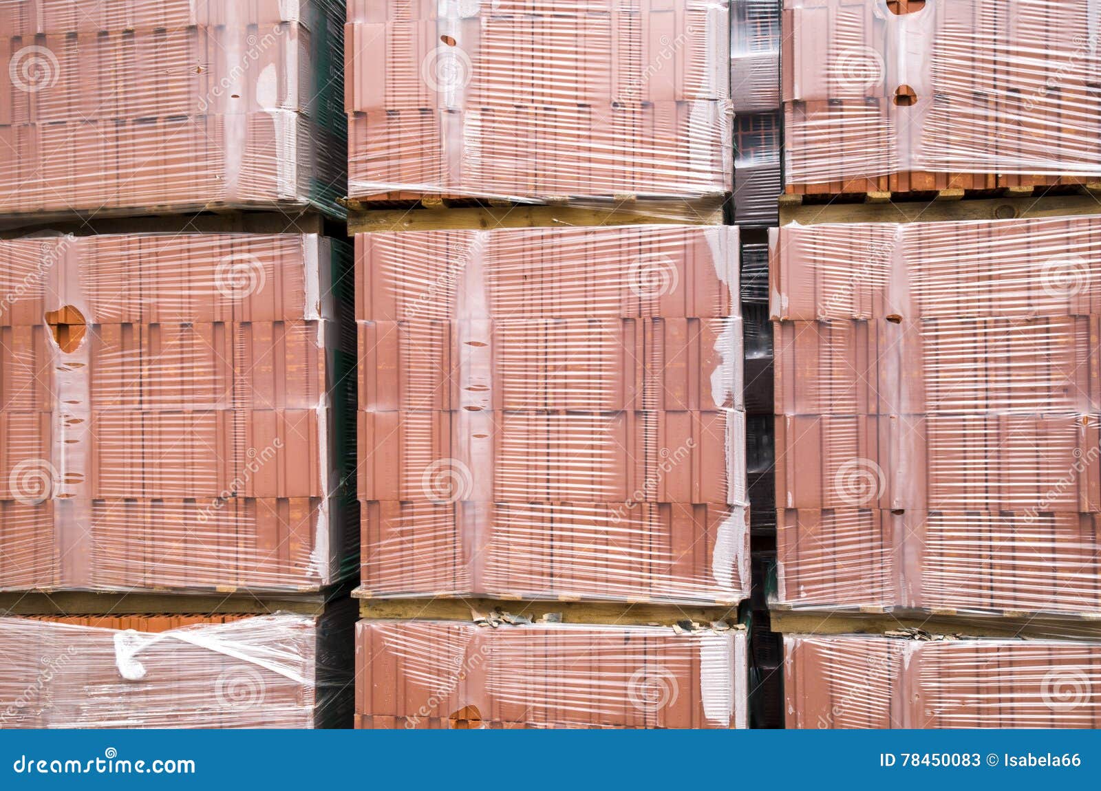Pallets of Bricks Wrapped in Plastic Stock Image - Image of rough ...
